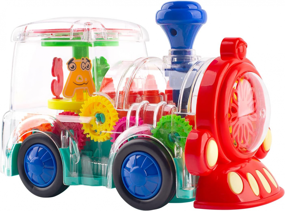 ONXE Transparent Electric Gear Train Toy with Flashing Lights and Music ...