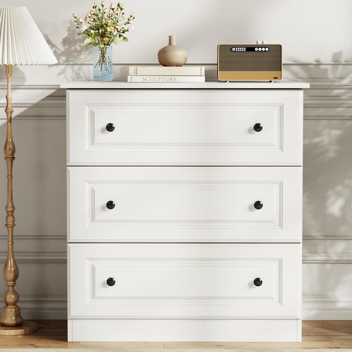 ONZA 3 Drawer Dresser for Bedroom, White Wood Dressers and Chests of ...