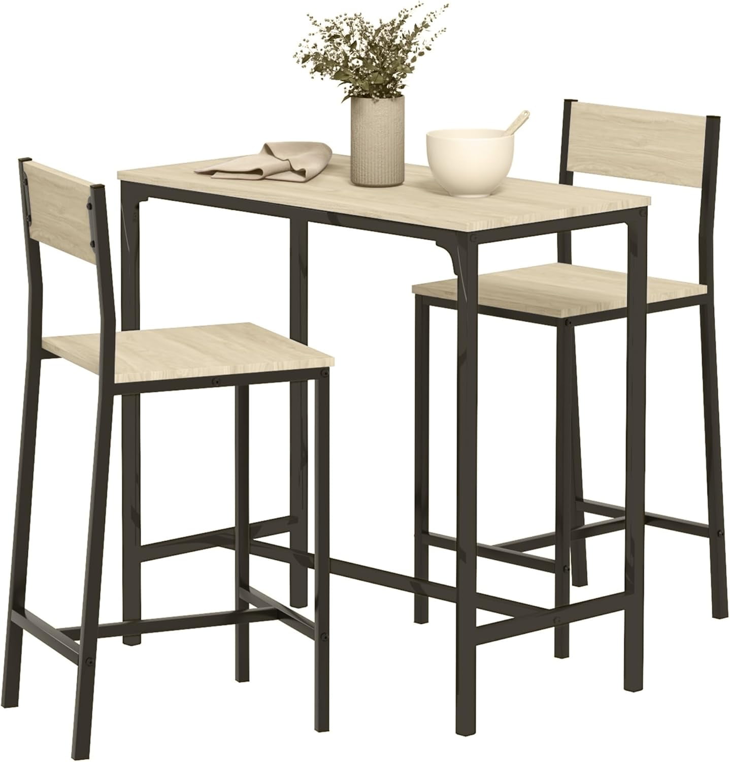 ONZA 3 Piece Bar Table and Chairs, Industrial Dining Table Set for 2 ...