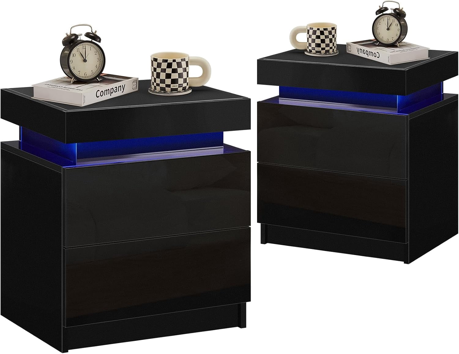 ONZA Black Nightstand Set of 2 with Lights, Smart Night Stand with Flip ...