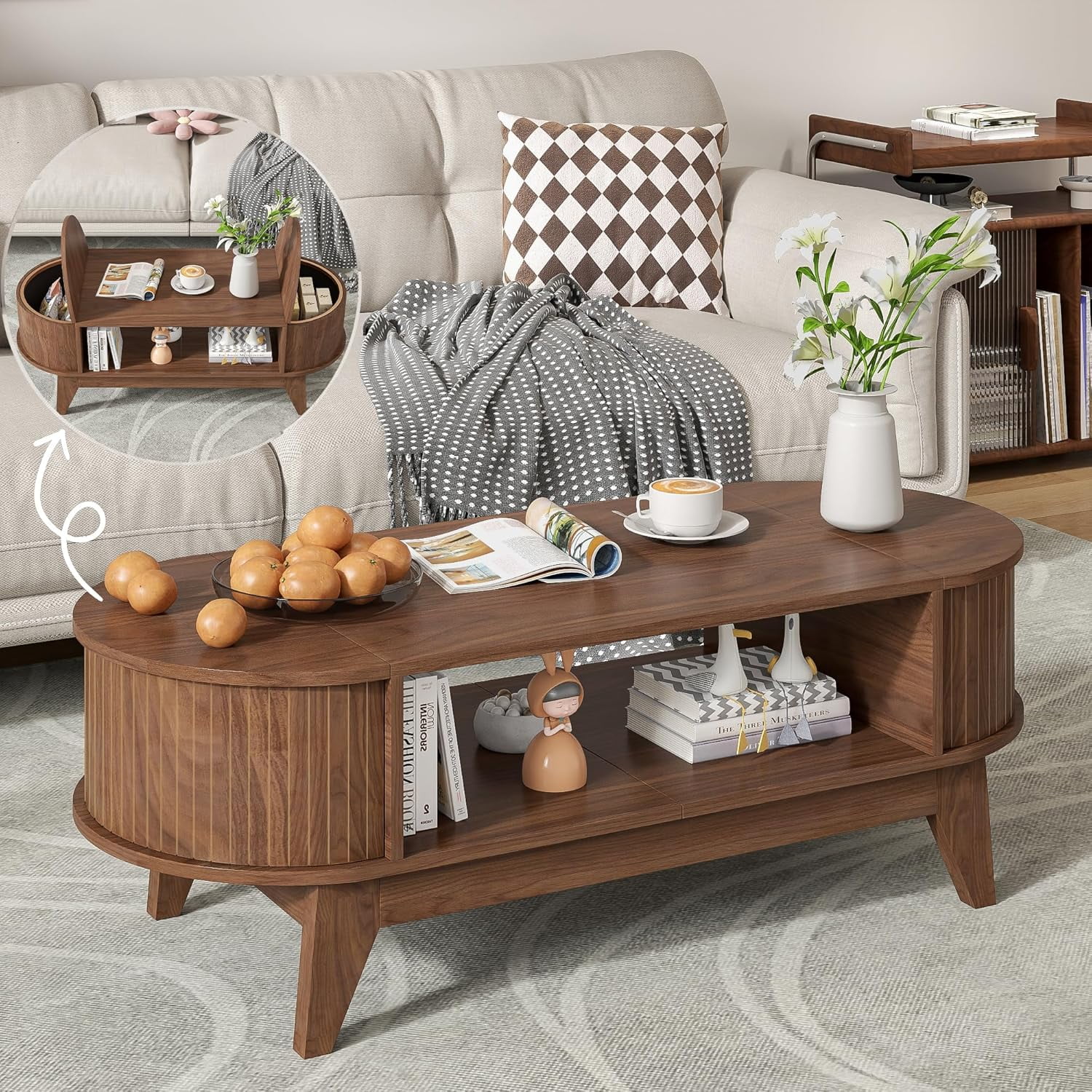 ONZA Coffee Table with Storage,Mid Century Modern Coffee Tables with 2 Flip-Top Hidden Lids ...