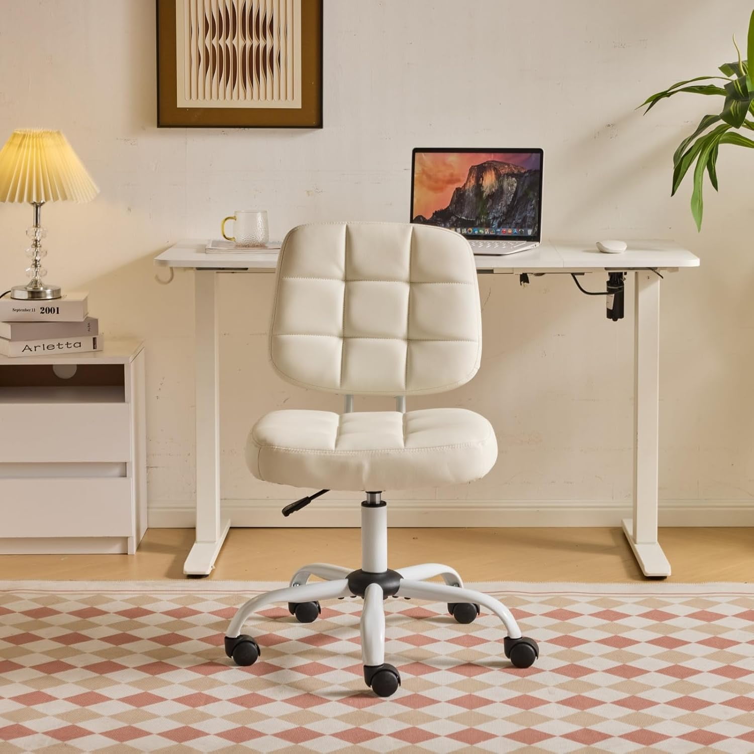 ONZA Compact Small Desk Chair, Cute Armless Chair with Wheels, Vanity ...
