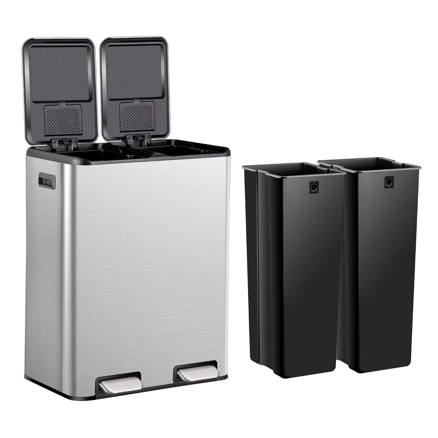 ONZA Kitchen Trash Can 16 Gallon 60L Dual Stainless Steel Garbage and ...