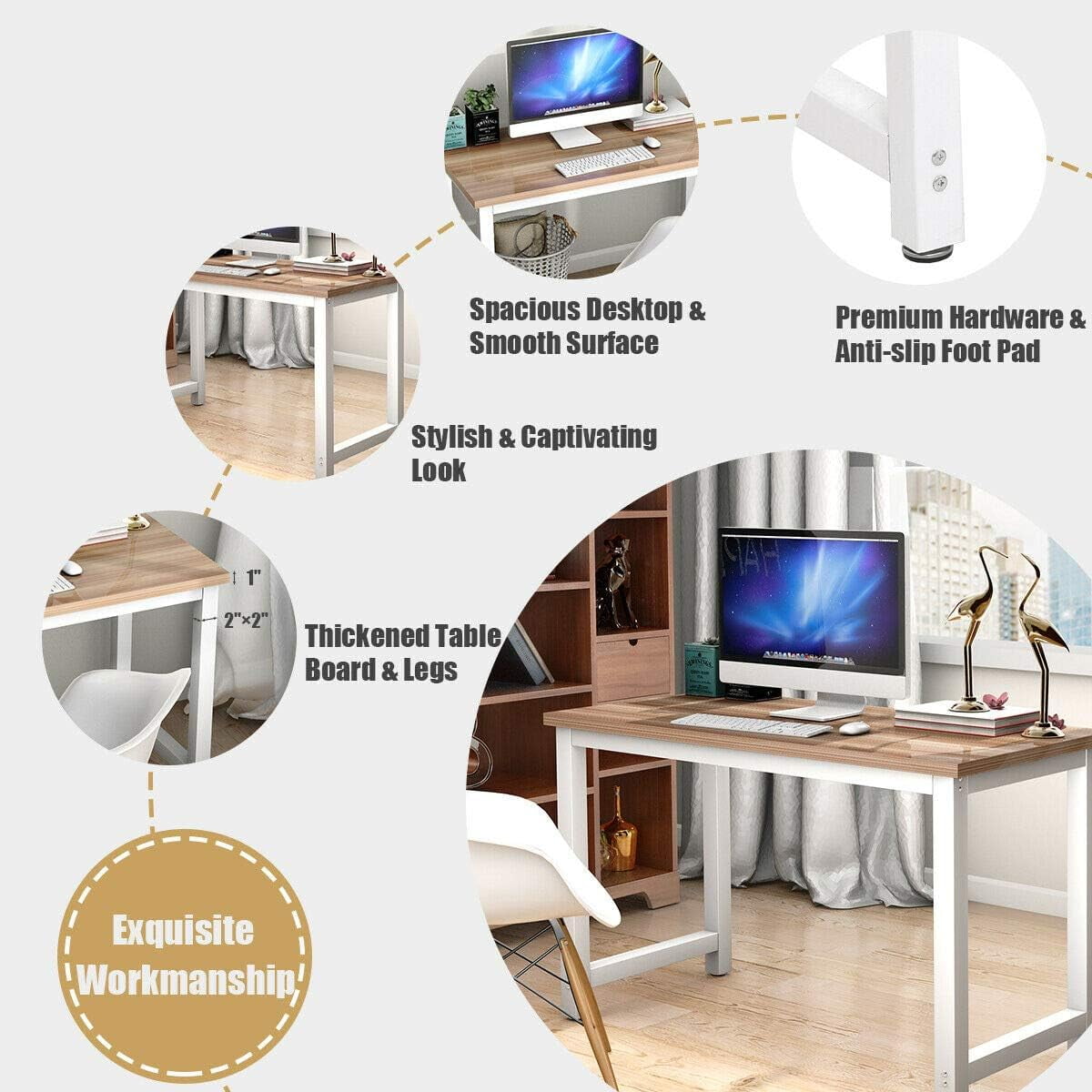 ONZA Laptop Computer Desk PC Table - Wood Workstation Study Writing ...