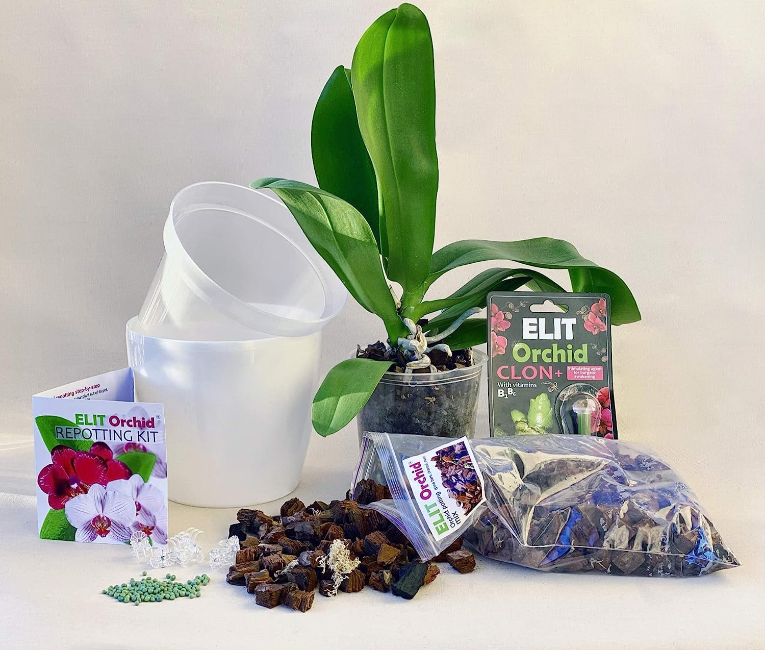 ONZA Orchid Repotting Kit with 6-Inch Clear Slotted Pots, Premium ...