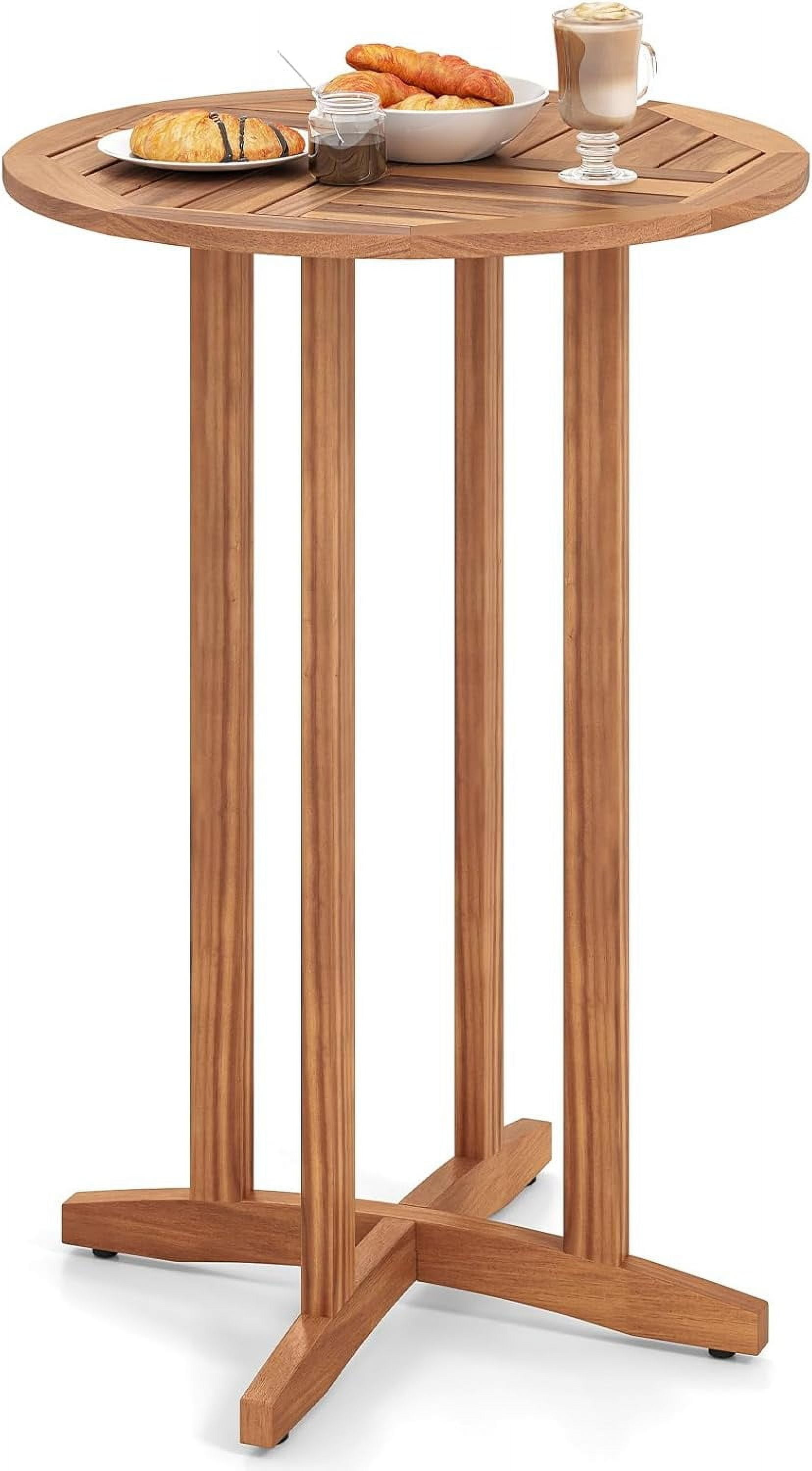 ONZA Outdoor Acacia Wood Bar Table, 39" Patio Bar Height Round Table ...