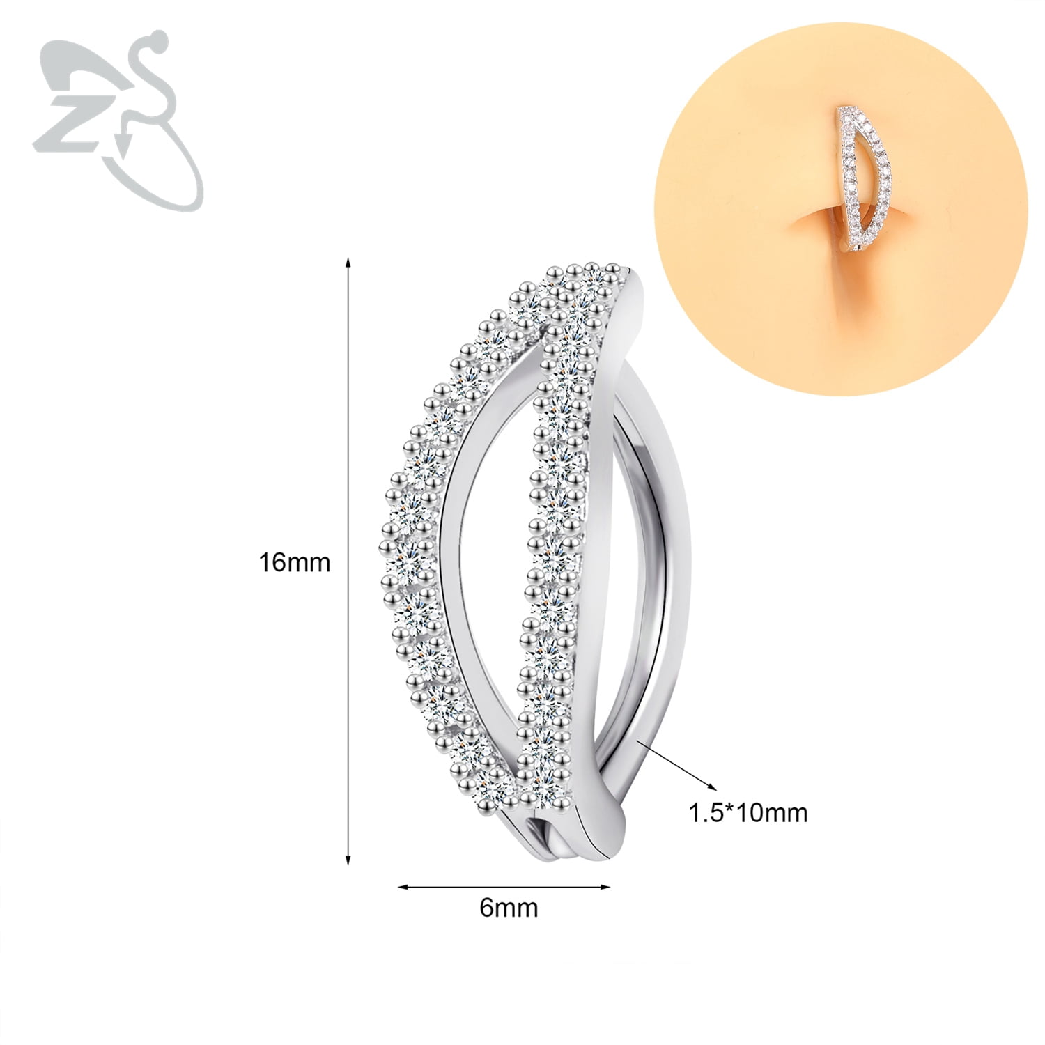 OOCA 1 Piece Butterfly Shape 14G Belly Button Ring CZ Crystal Navel ...