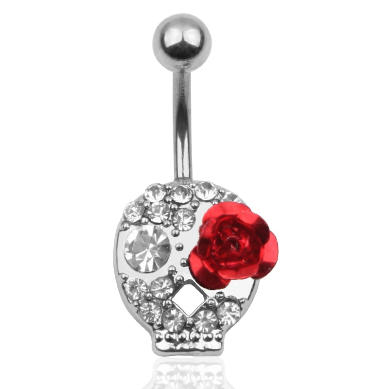 OOCA 1PC Crystal And Stone Steel Navel Piercing Belly Button Rings ...
