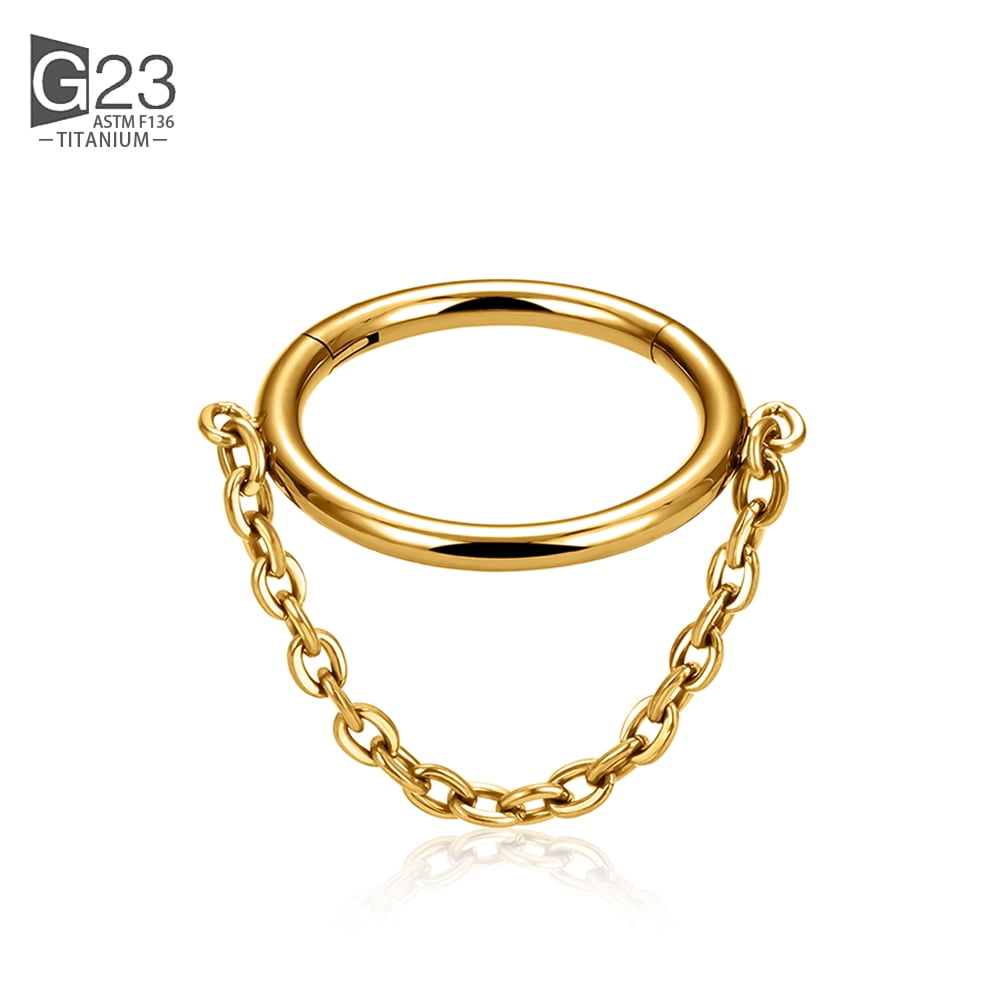 OOCA F136 Titanium Nose Ring CZ Hinged Clicker Segment with Chain ...