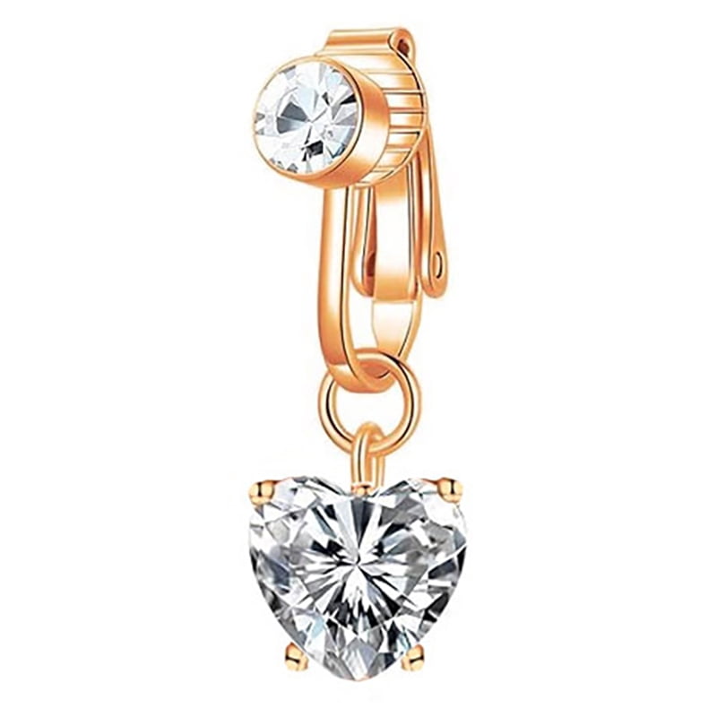 OOCA Faux Fake Belly Button Ring Peach Heart Fake Belly Piercing Clip ...