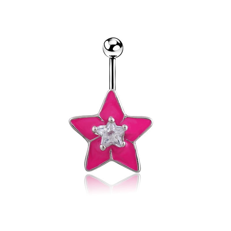 OOCA Korean Fashion Shiny Crystal Star Belly Rings Sexy Pink Cute Body ...