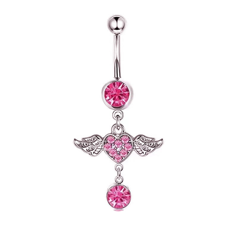 OOCA Pink Heart Shaped Navel Ring Ornament Water Drop 14G Belly Button ...