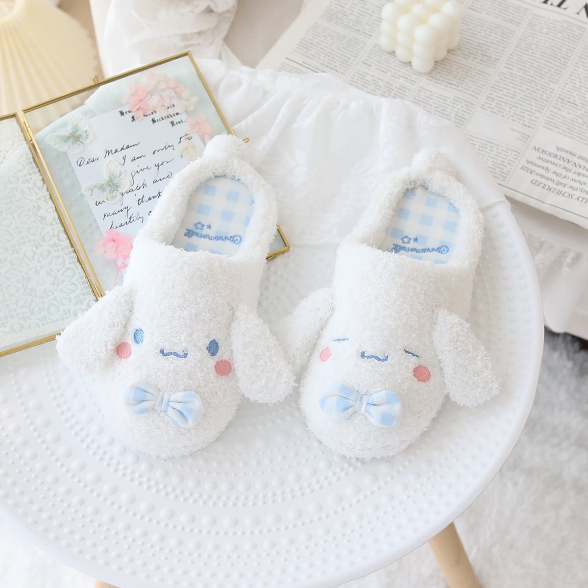 OOCA Sanrio Kuromi My Melody Cinnamoroll Plush Shoes Cartoon Keep Warm KT Cat Purin Dog Hanton ...