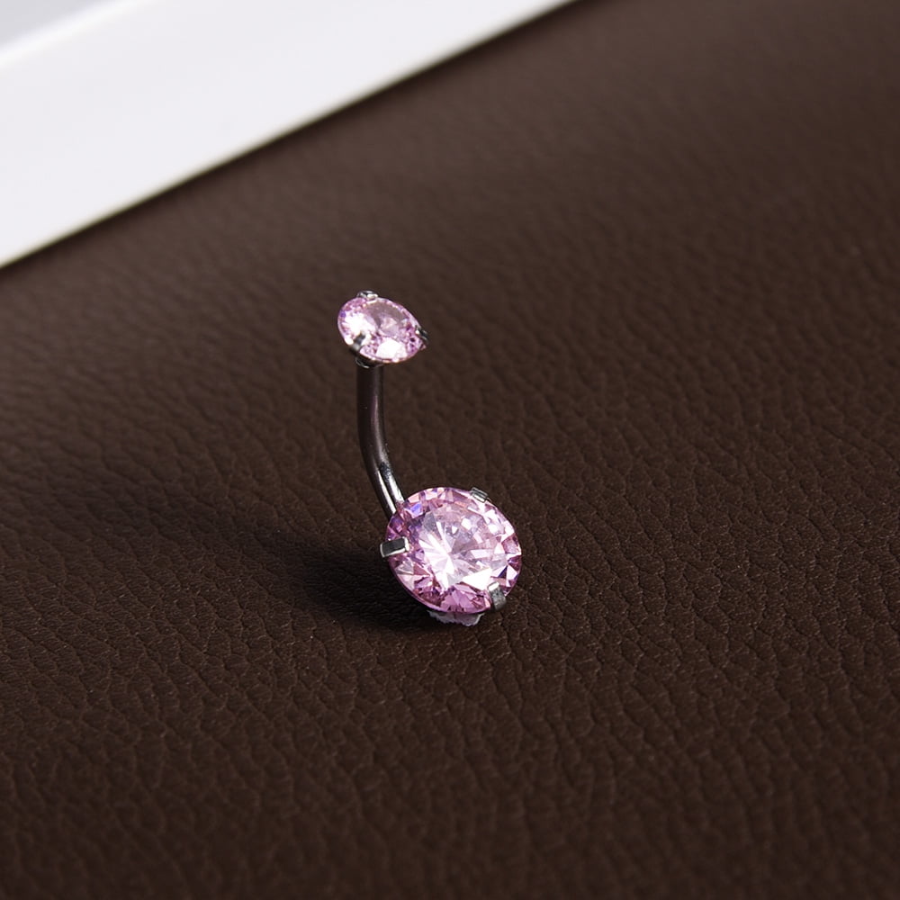 OOCA Steel Belly Button Rings Pink Crystal Piercing Navel Heart Style ...