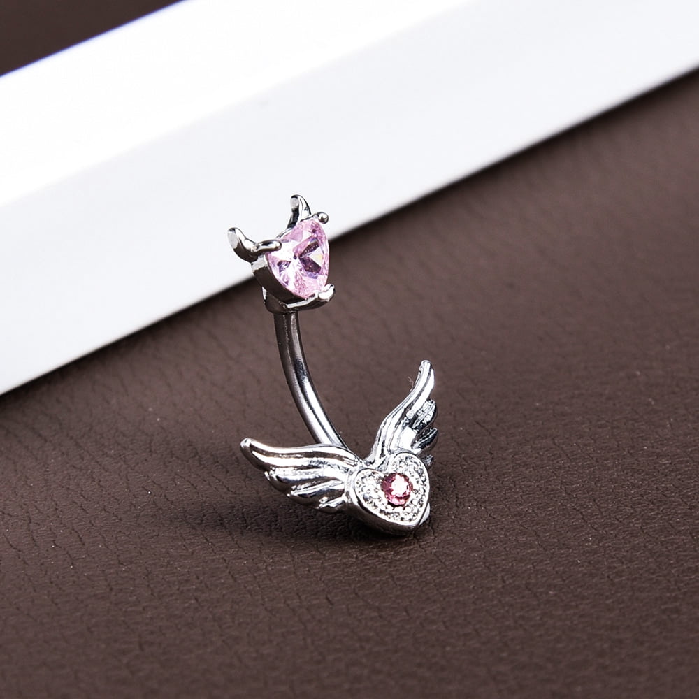 OOCA Steel Belly Button Rings Pink Crystal Piercing Navel Heart Style ...