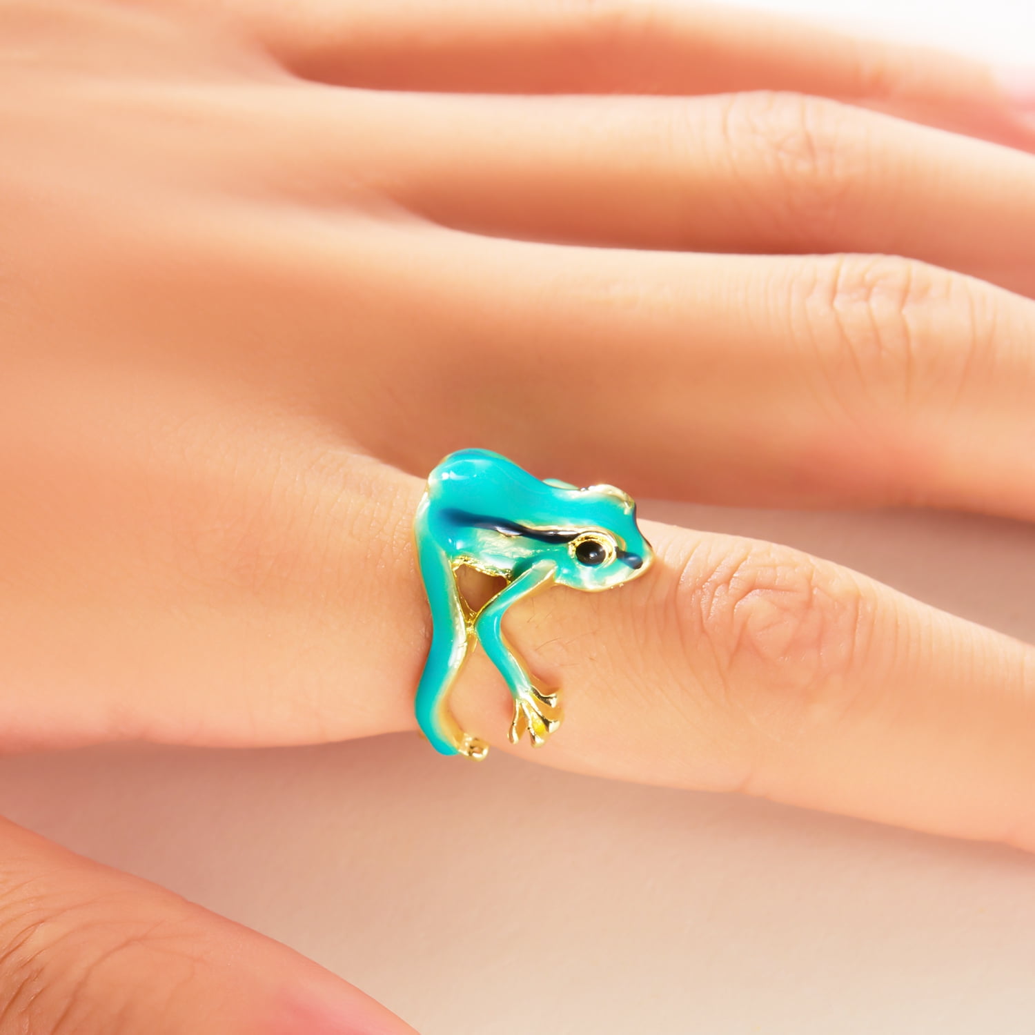 OOCA Unique Green Tree Frog Opening Rings for Women Men Weird Realistic Animal Ring Statement ...