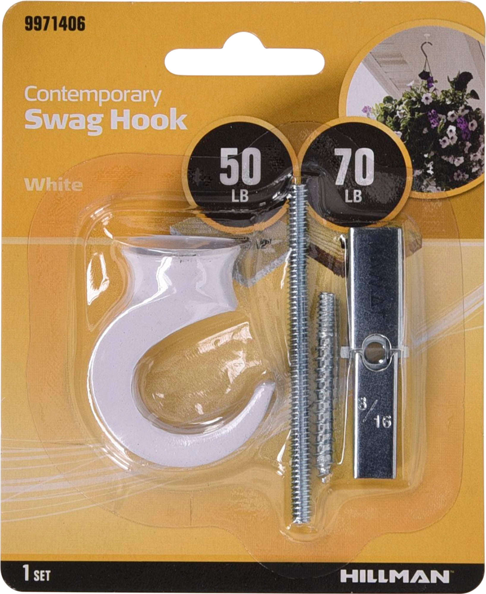 OOK 9971406 White Contemporary Swag Hook, Hollow or Wood Surfaces, 50 ...