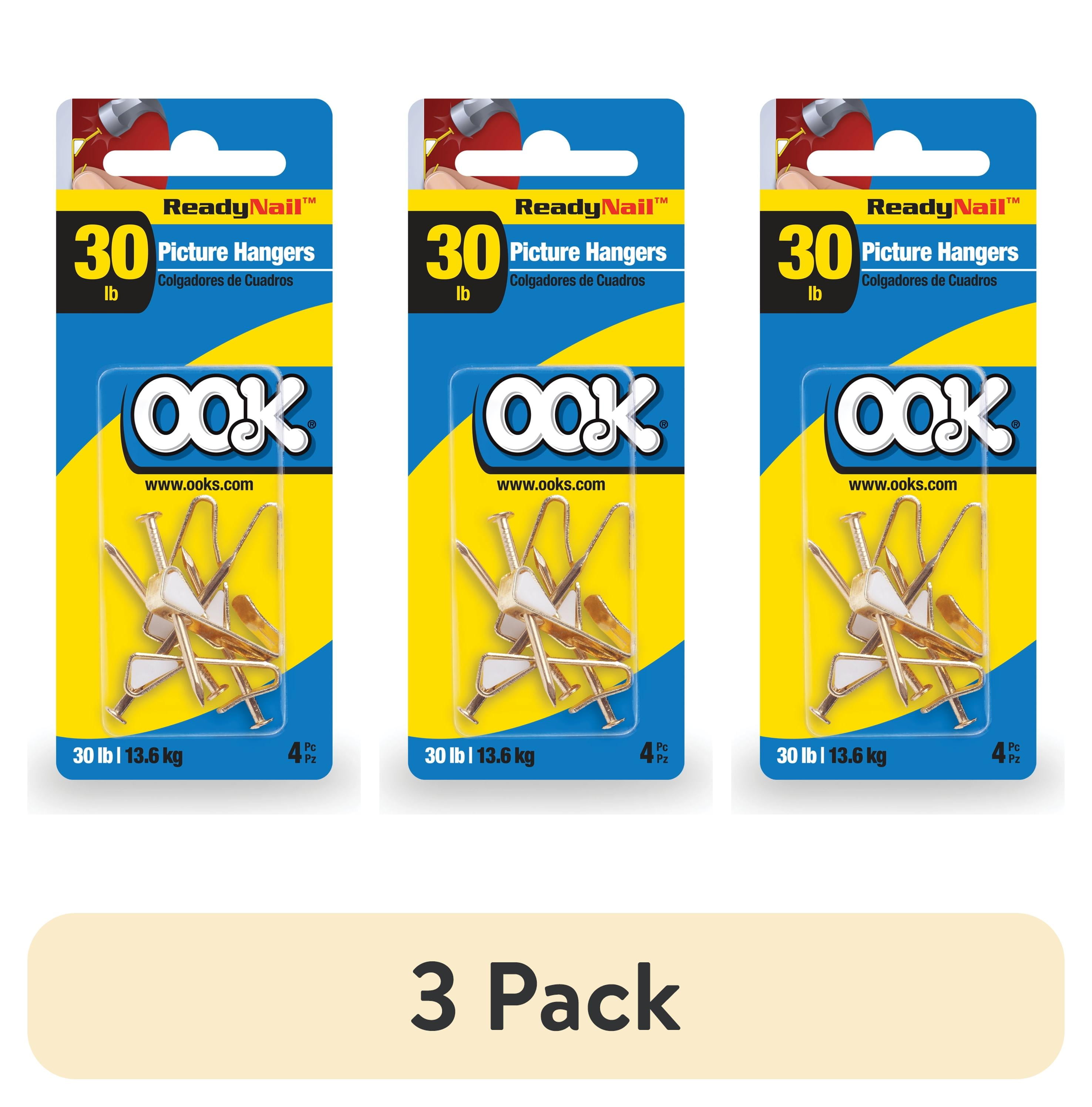 (3 pack) OOK Ready Nail Picture Hangers, Picture Hooks, Steel, 30lbs, 4 ...