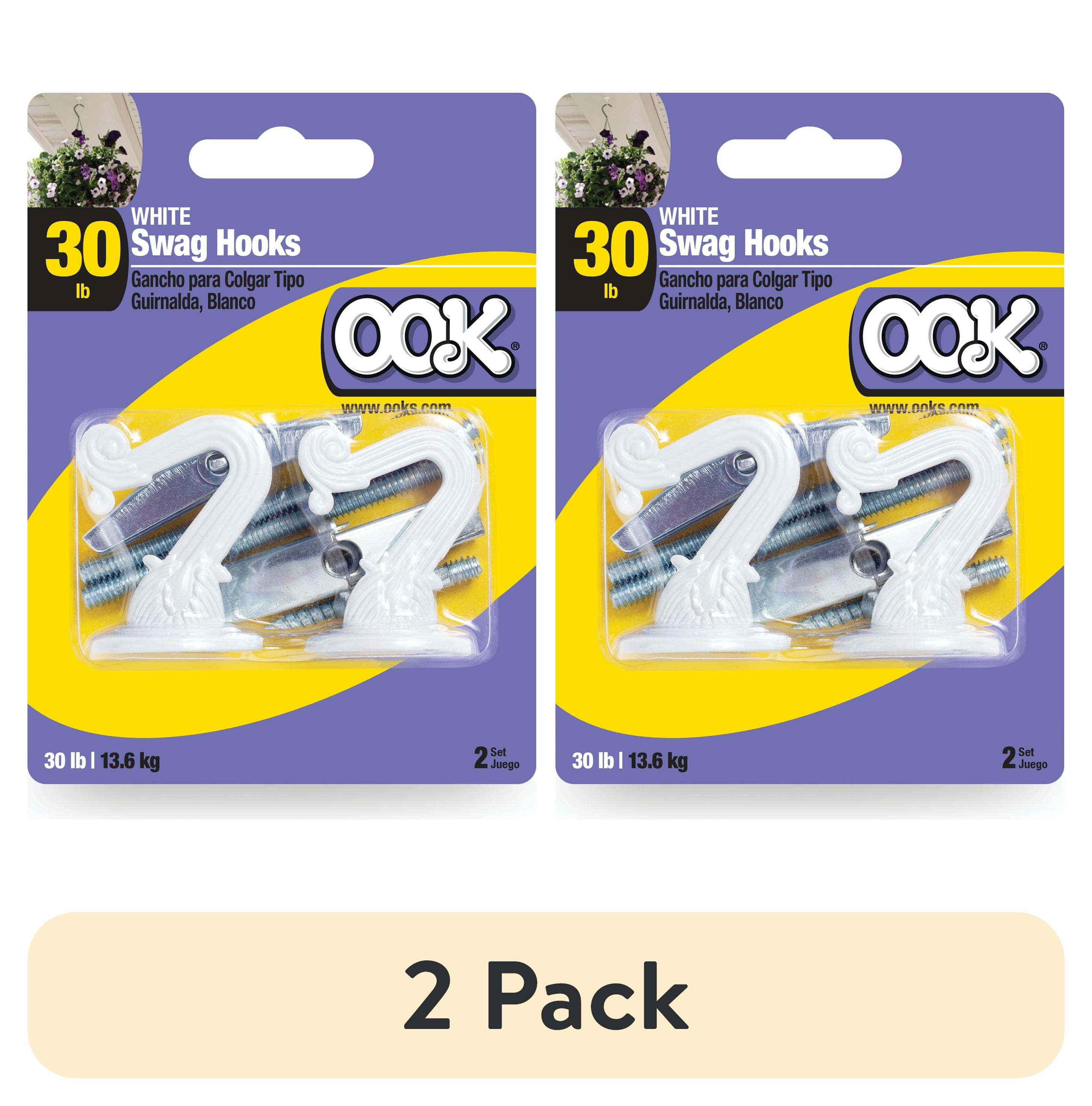 (2 pack) OOK Swag Hook White (30 lb.) 2 Pack, Screw-in Hook, Steel ...