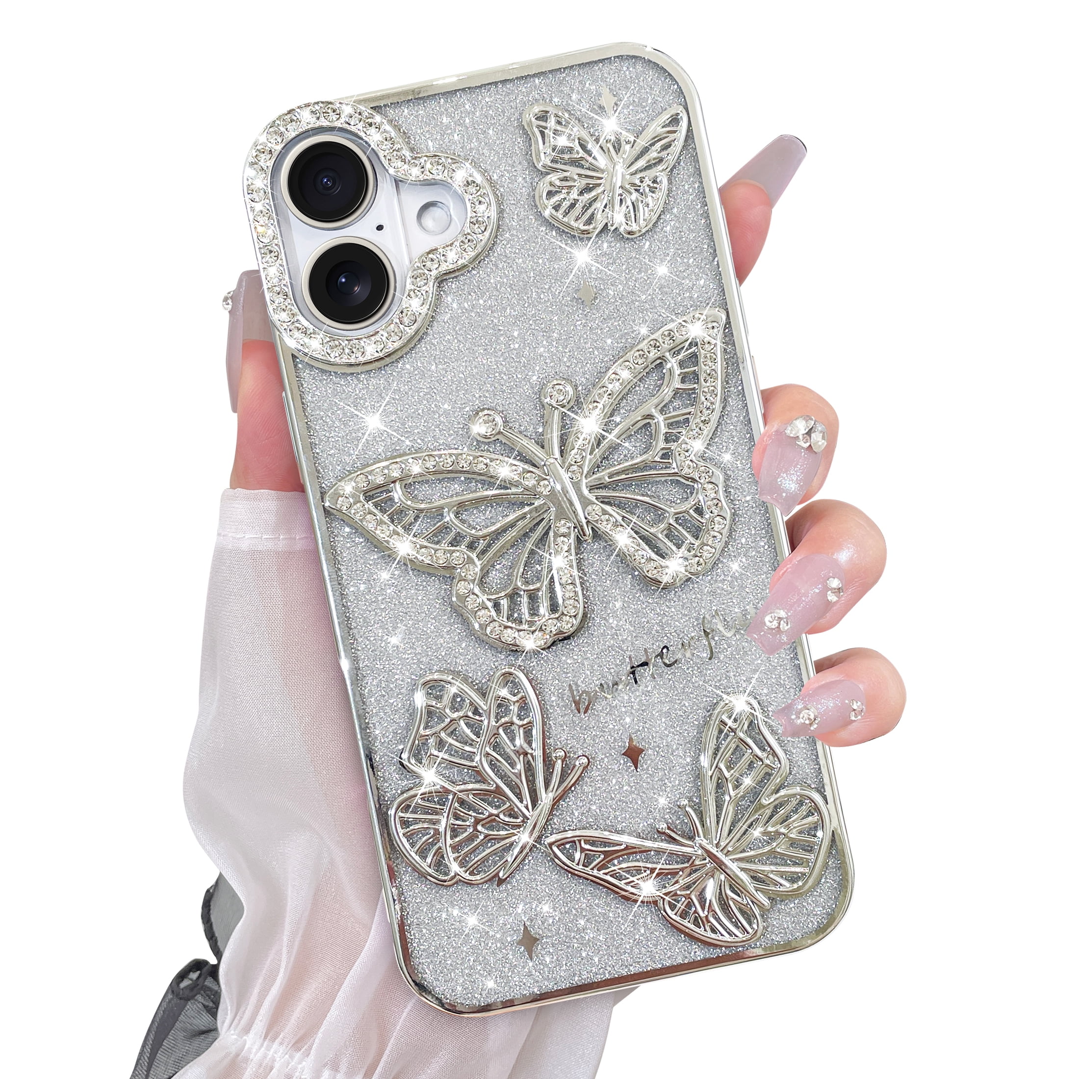 OOK for iPhone 16 Case, Cute 3D Diamond Butterfly Pattern Luxury Slim ...