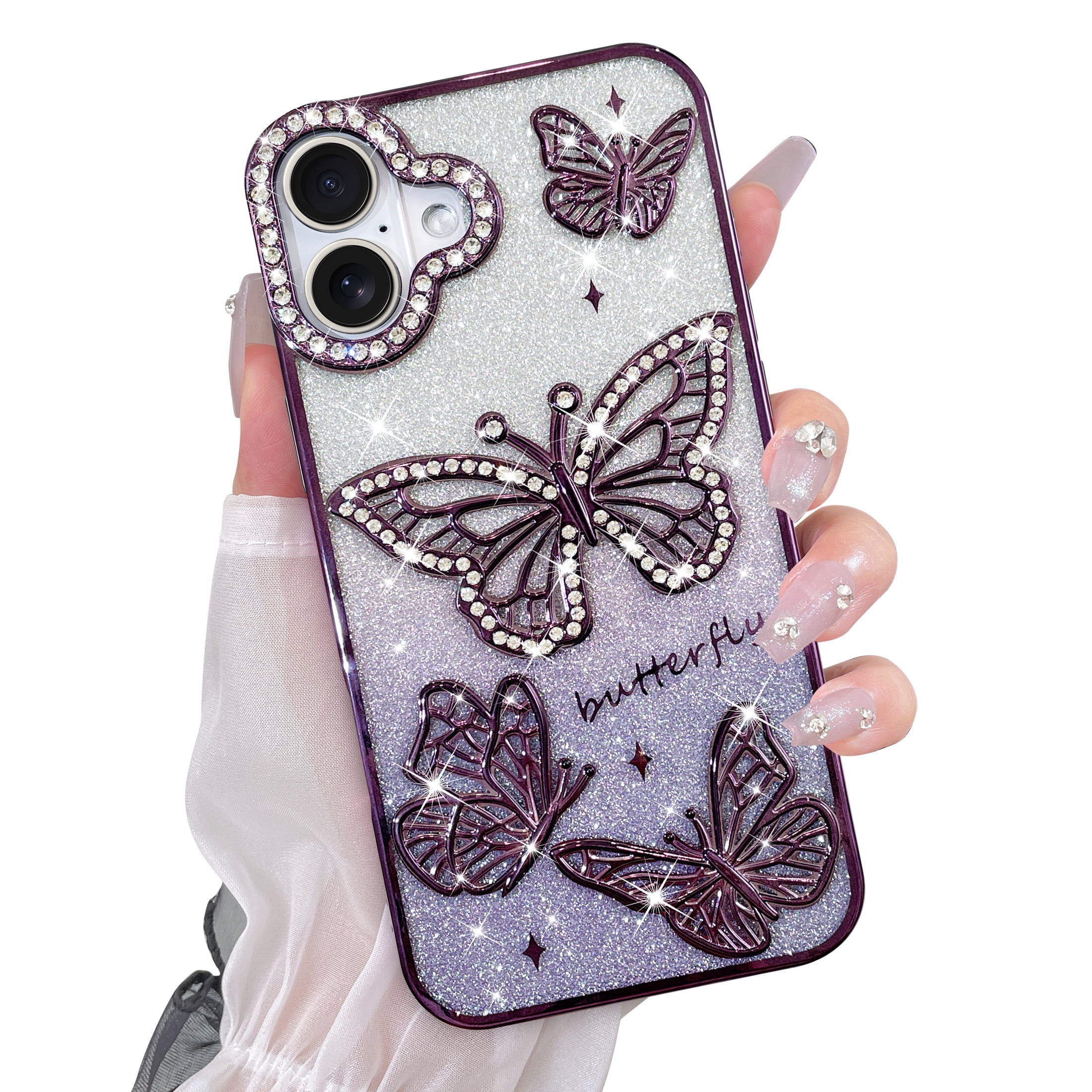 OOK for iPhone 16 Plus Case, Cute 3D Diamond Butterfly Pattern Luxury ...