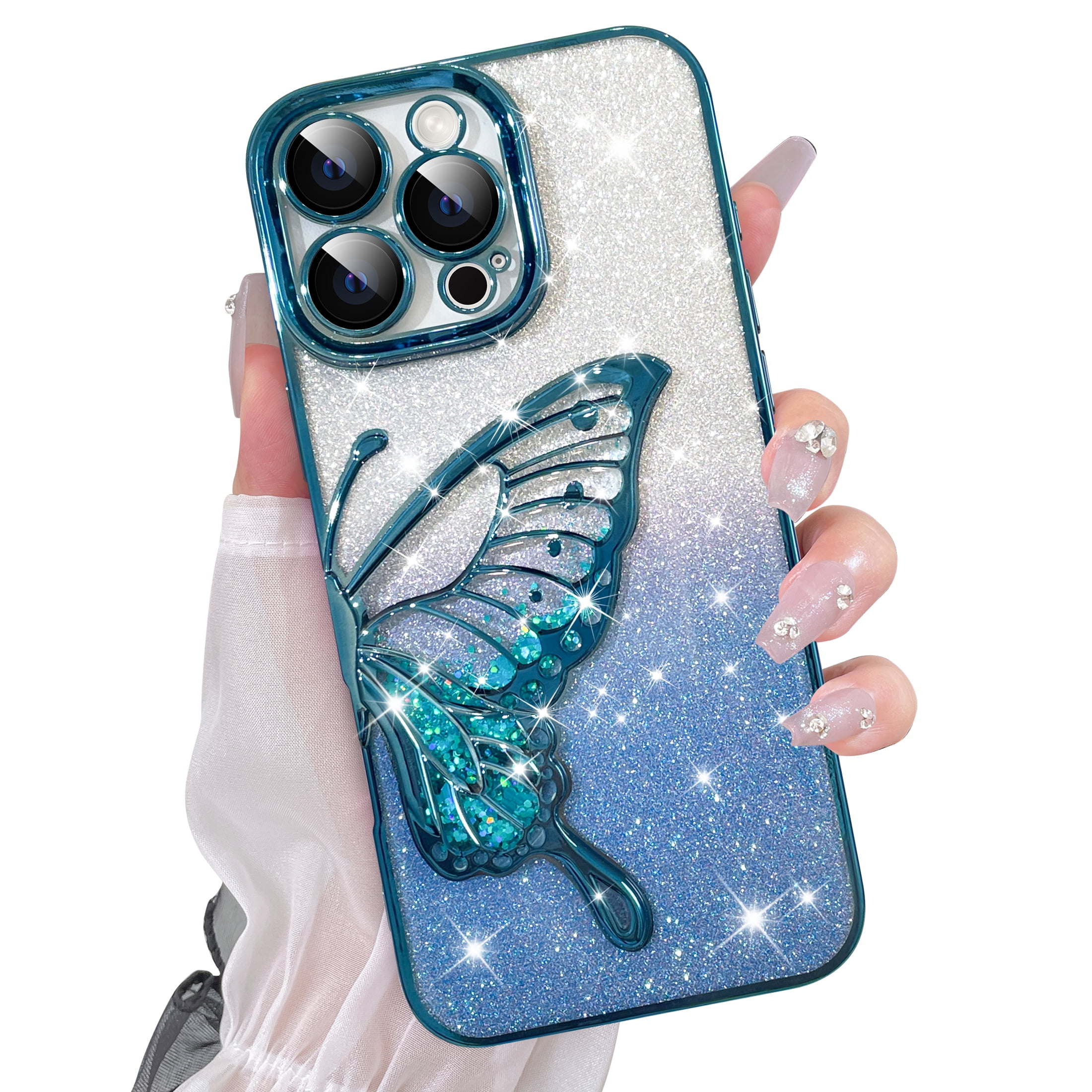 OOK For iPhone 16 Pro Case, Luxury Plating Butterfly Liquid Floating ...