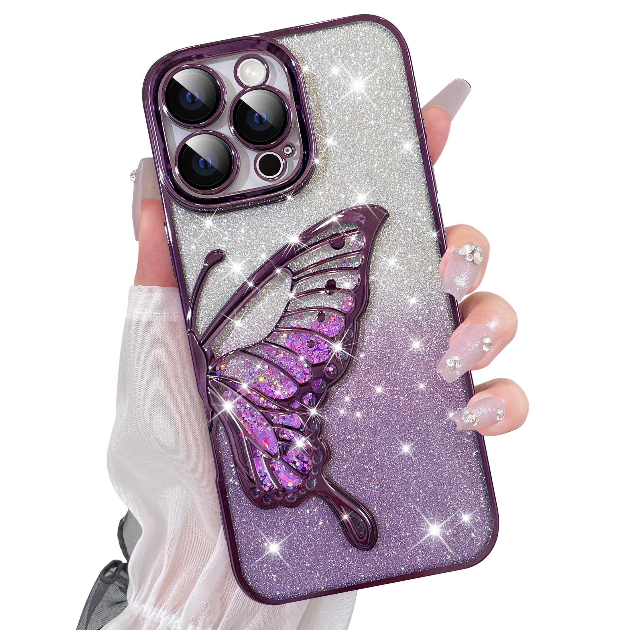 OOK For iPhone 16 Pro Max Case, Luxury Plating Butterfly Liquid Floating Quicksand Gradient ...