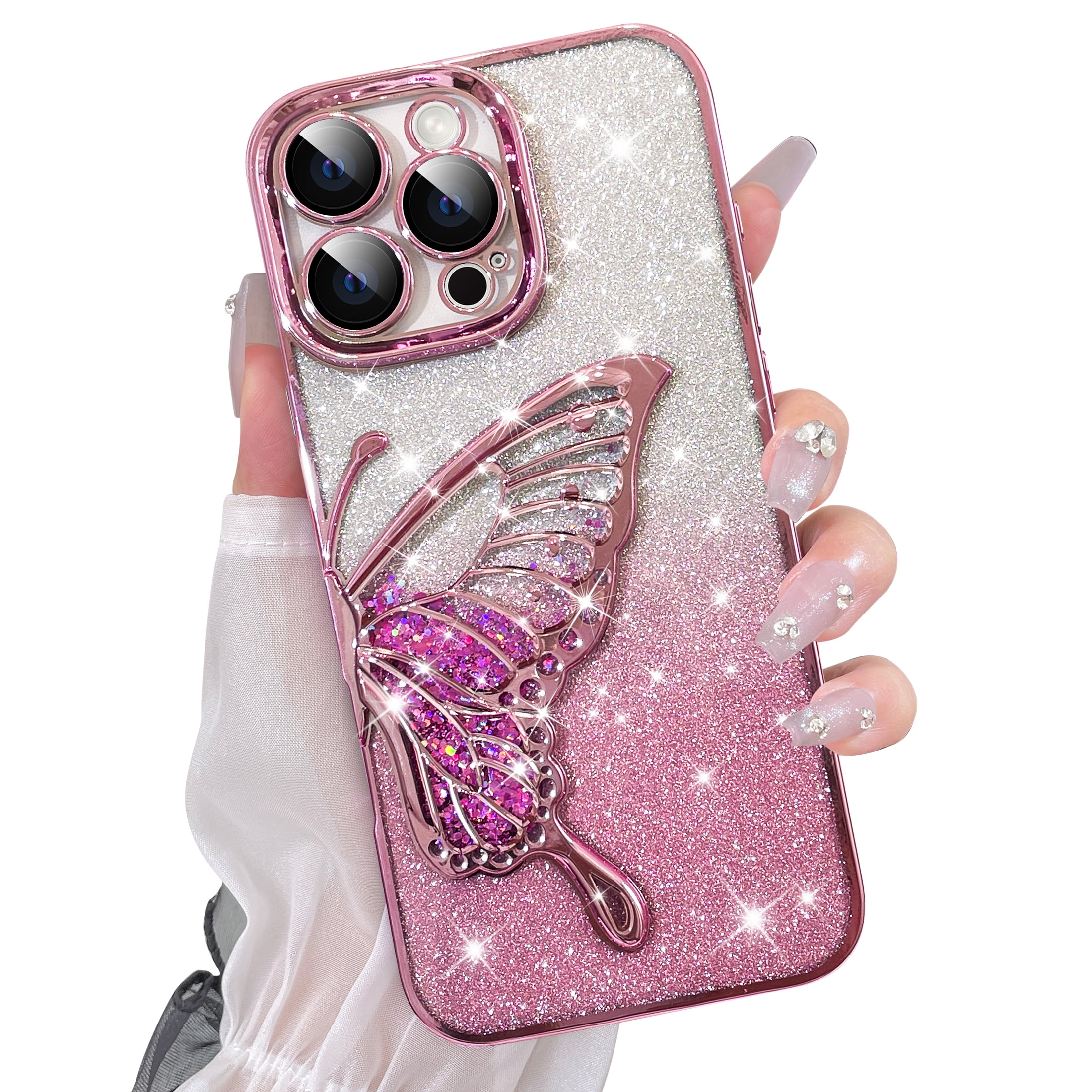 OOK For iPhone 16 Pro Max Case, Luxury Plating Butterfly Liquid Floating Quicksand Gradient ...