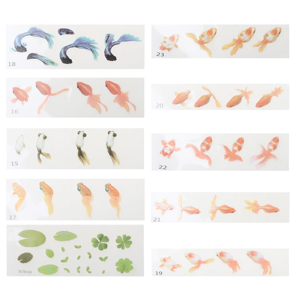 OOKWE 10Pcs 3D Fish Stickers Resin Koi Fish Painting Sticker Decorative ...