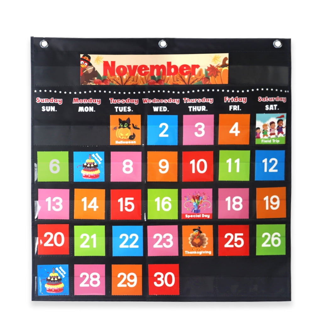 OOKWE Multi-in-1 Calendar Weather Pocket Chart Classroom Calendar for ...