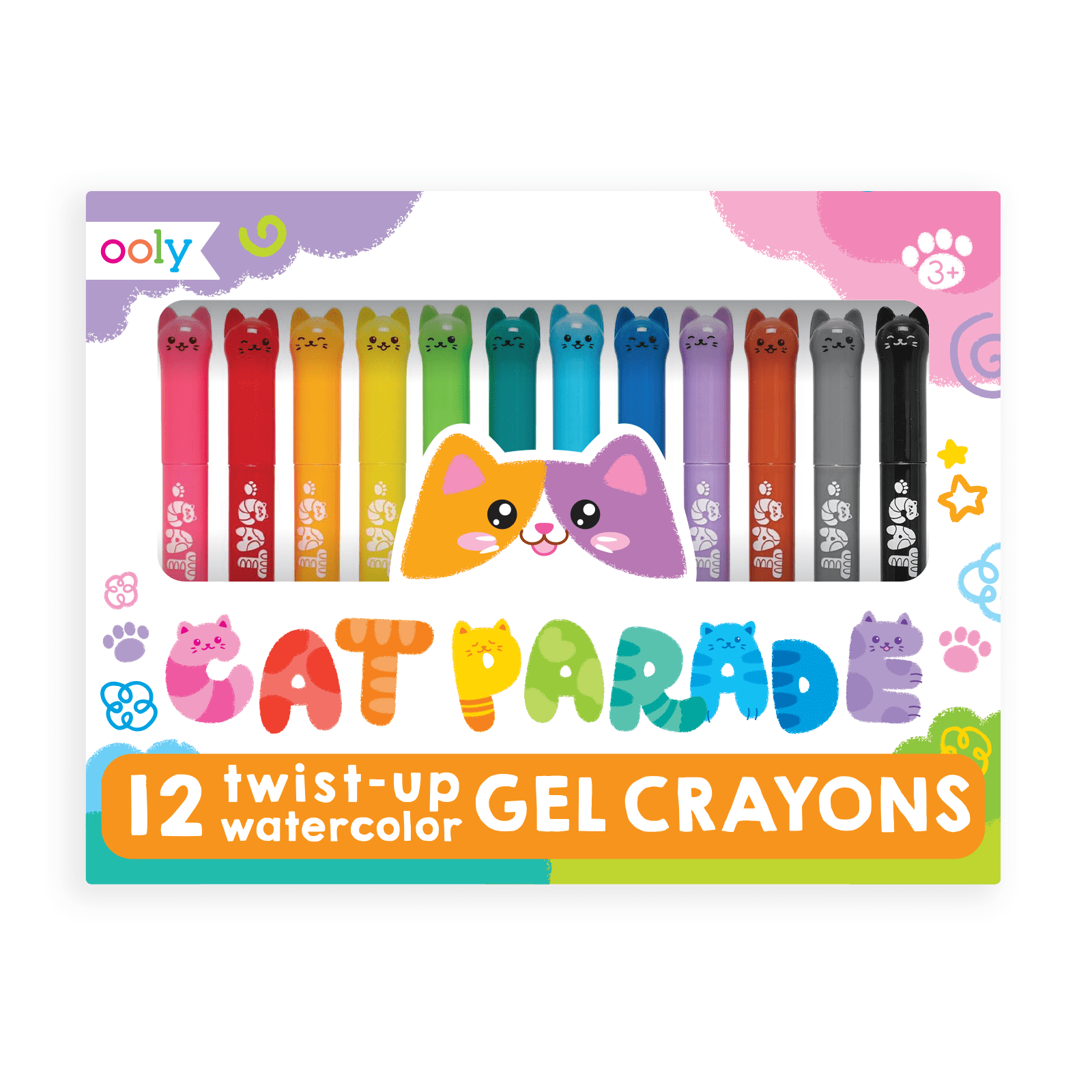 OOLY Cat Parade Gel Crayons for Kids, 12 Rainbow Color Crayons for ...