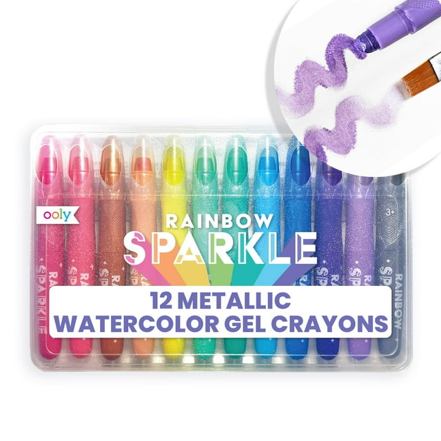 OOLY Metallic Gel Crayons, 12 Washable Sparkly Watercolor Crayons for ...