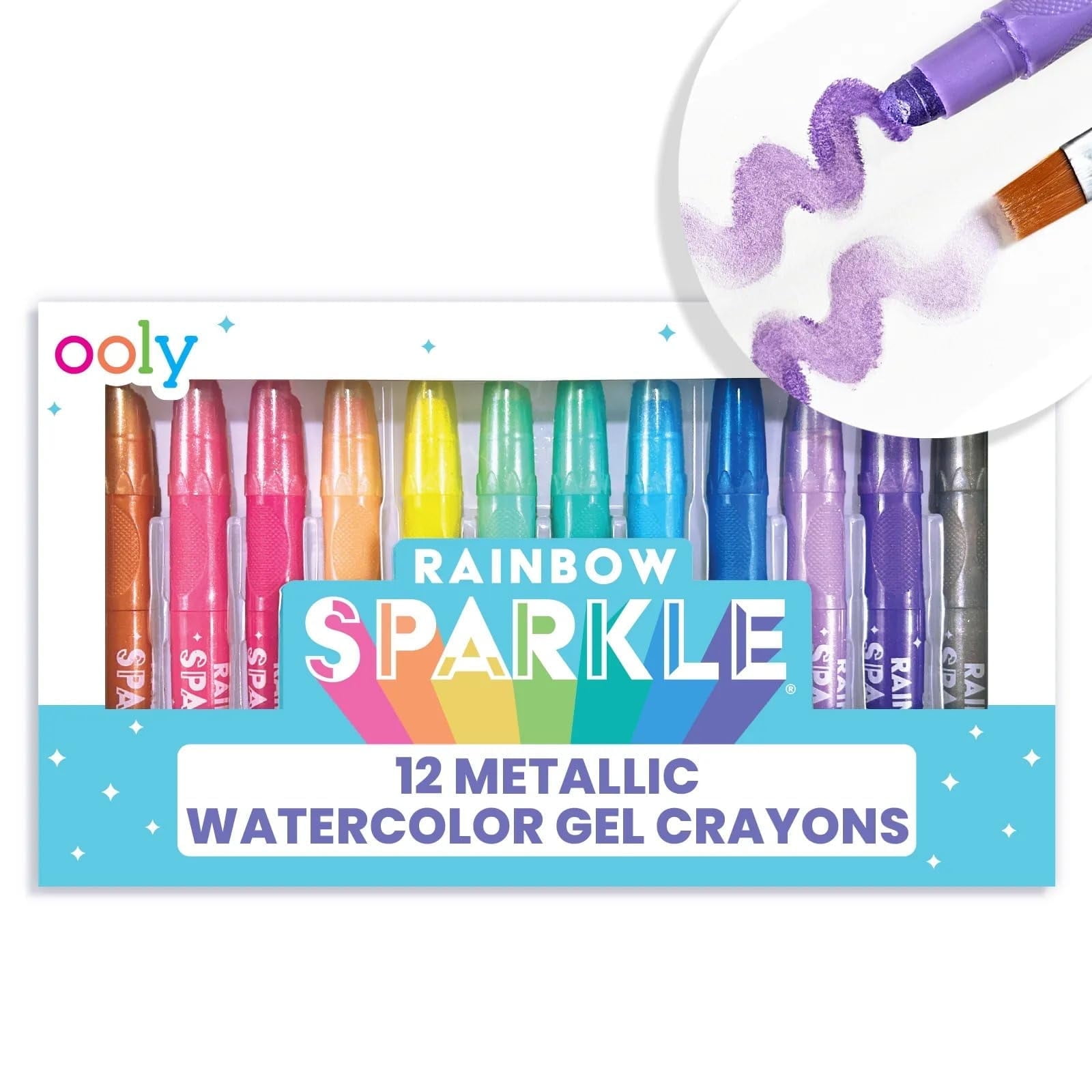 OOLY Rainbow Sparkle Metallic Washable Crayons, 12 Count Watercolor Gel ...