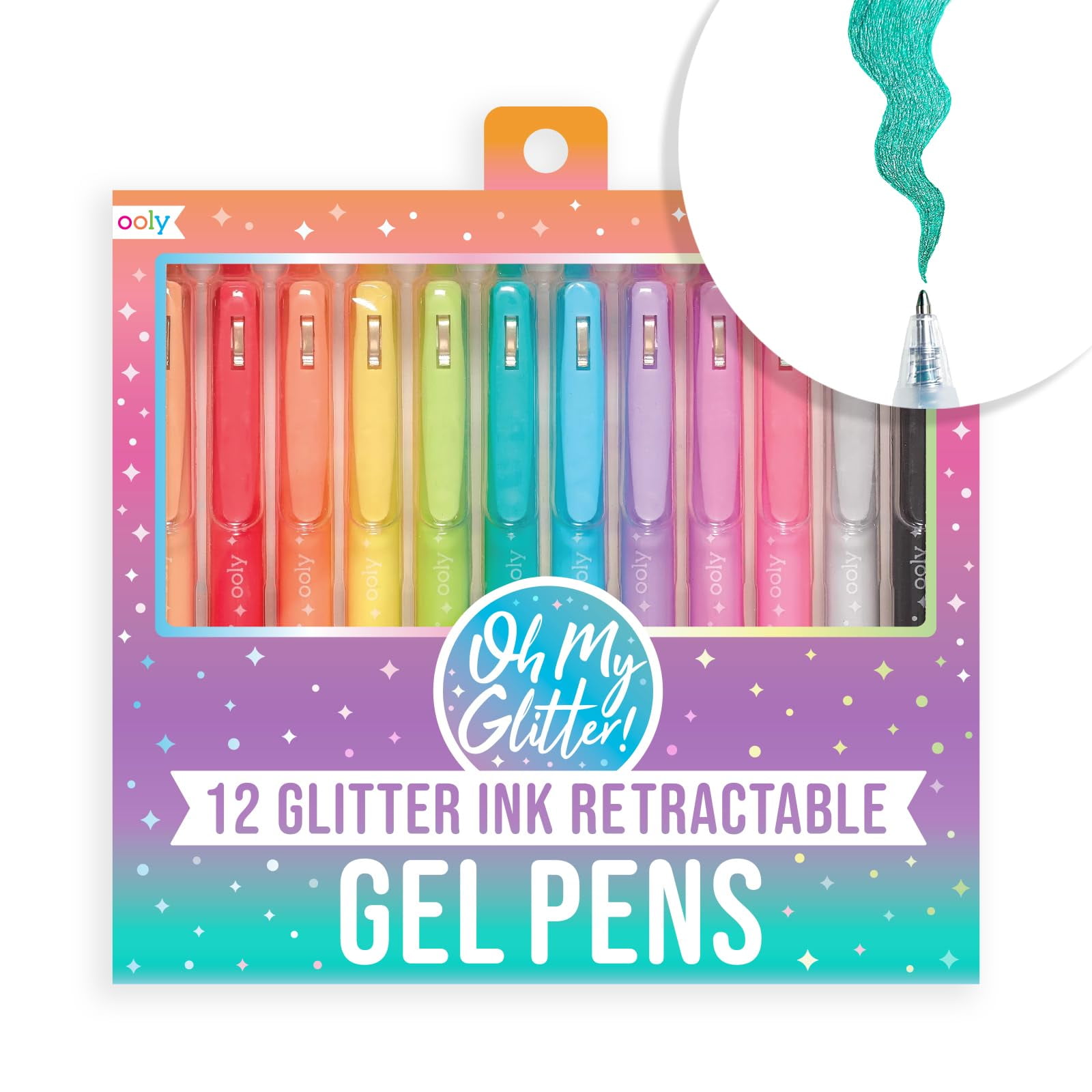 OOLY Oh My Glitter! Glitter Pens, Set of 12 Retractable Gel Pens for ...
