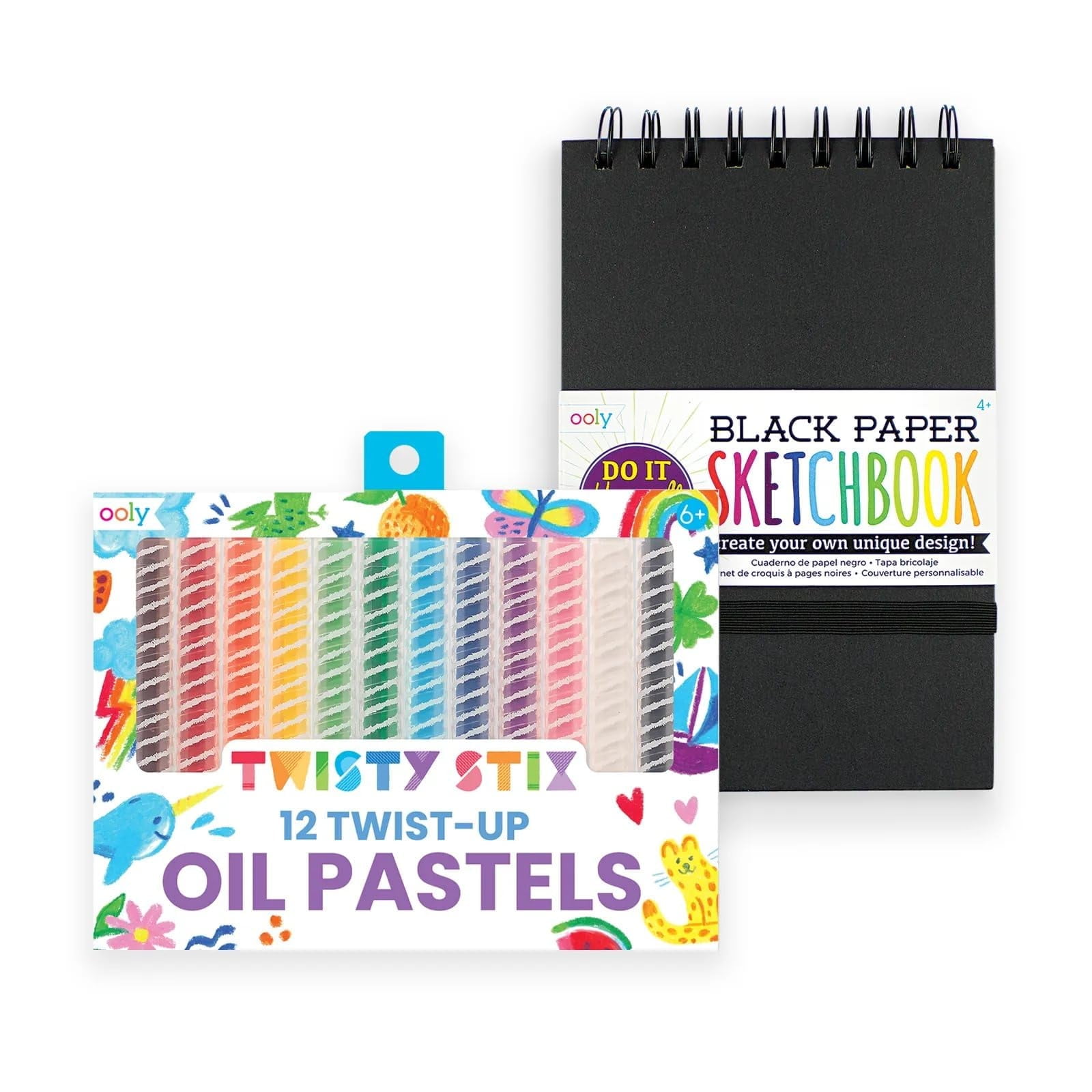 OOLY Twisty Stix Oil Pastels with Sketchbook, 12 No Mess Crayons with ...