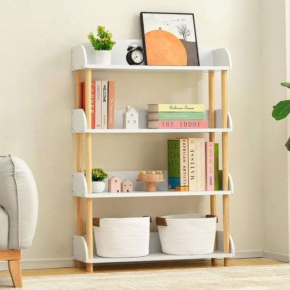 OOOK 4-Tier Wooden Book Shelf, Narrow Bookshelf,Cubicle Shelf and ...