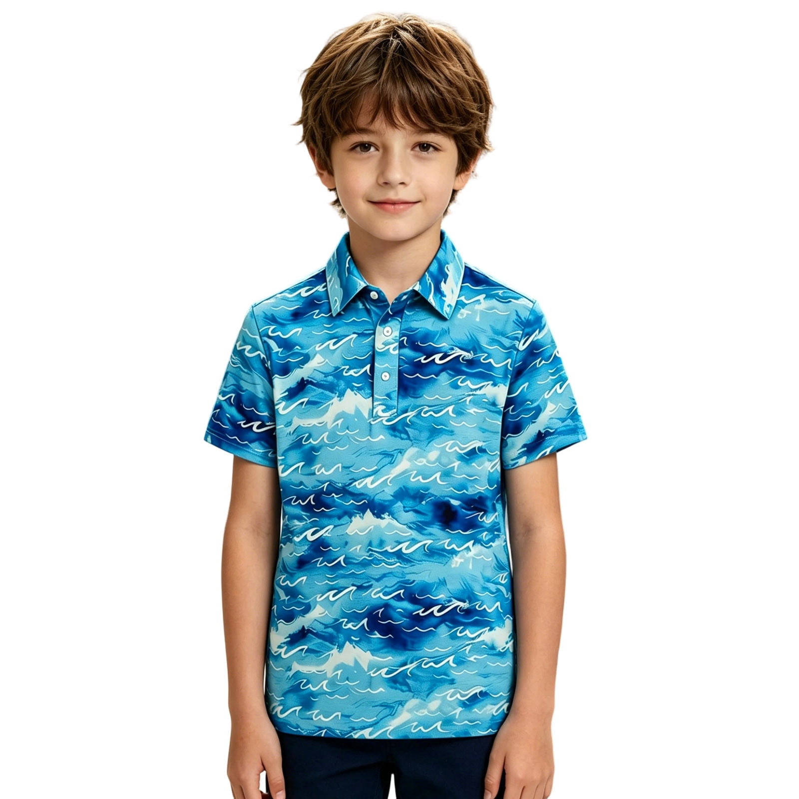 OOOUM Boys Short Sleeve Golf Shirt Mesh Fashionable Print Crewneck ...