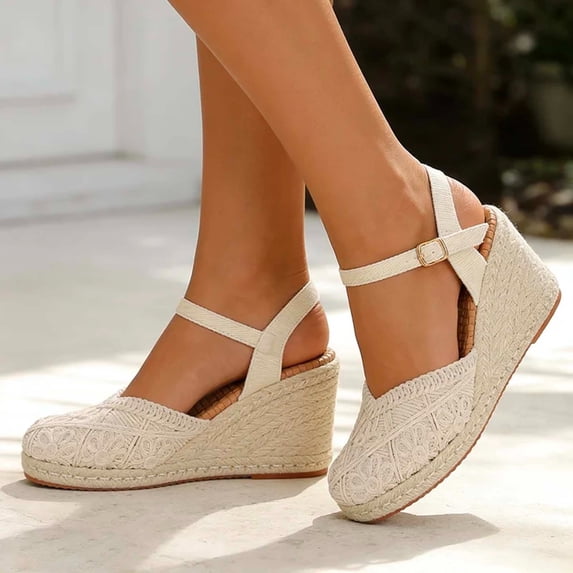 OOOUM Lace Woven Espadrille Sandals For Women Closed Toe Adjustable ...