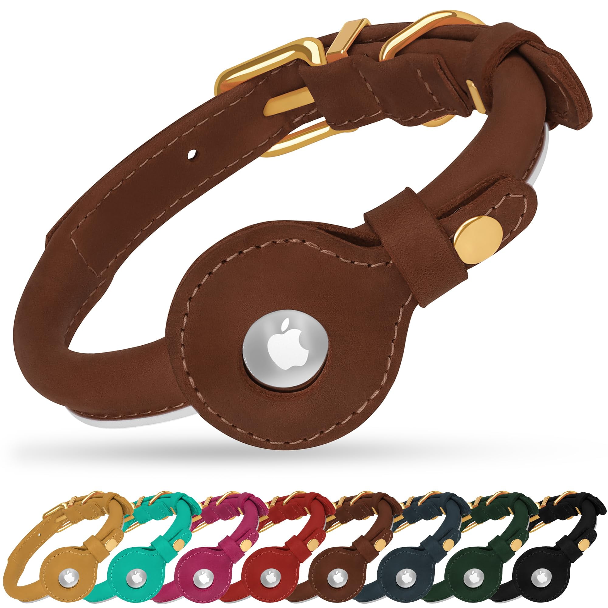 OOPSDOGGY Rolled Leather Dog Collar with Airtag Holder - Reflective ...