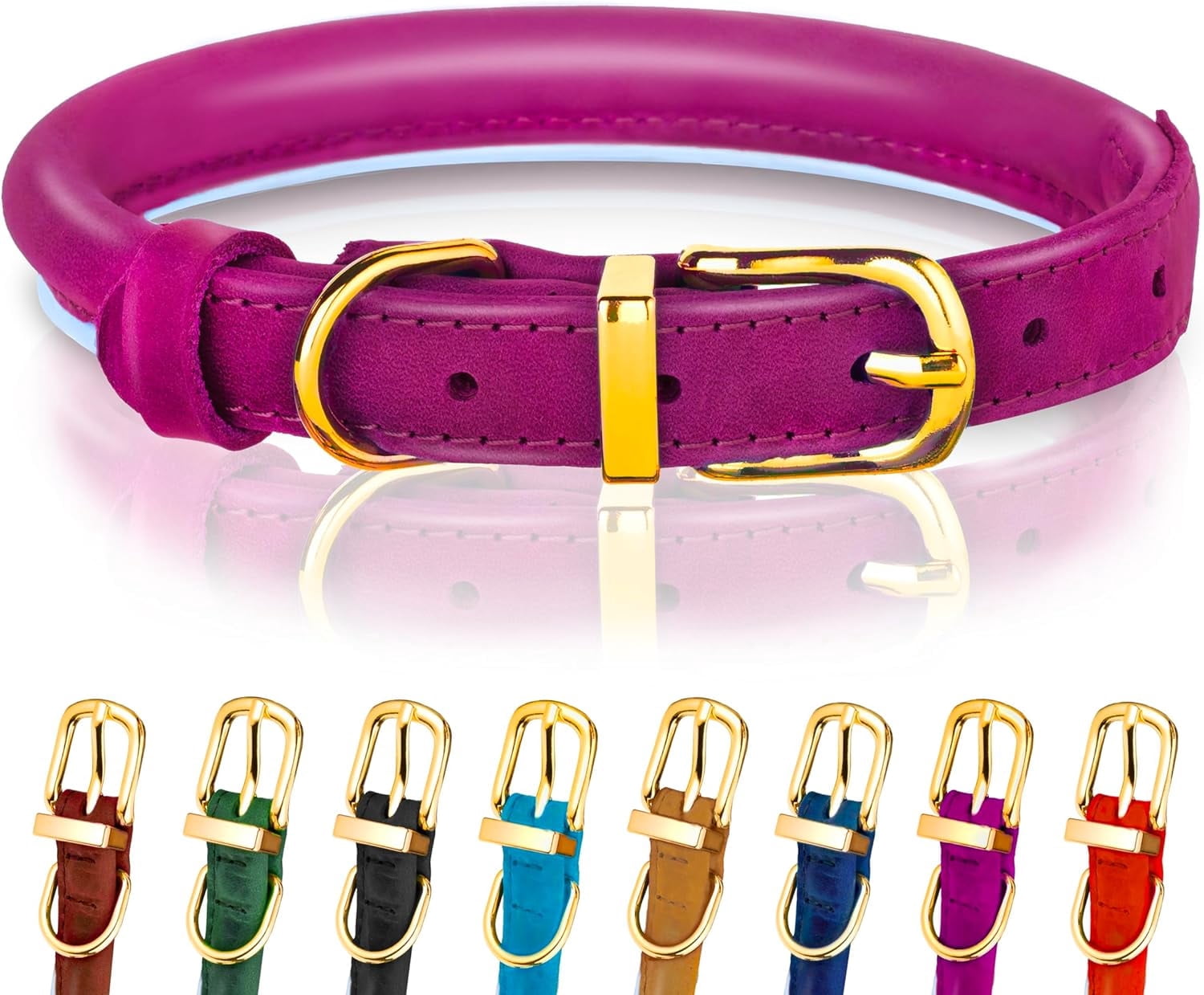 OOPSDOGGY Rolled Leather Dog Collar Reflective Soft Padded Pet Collar ...