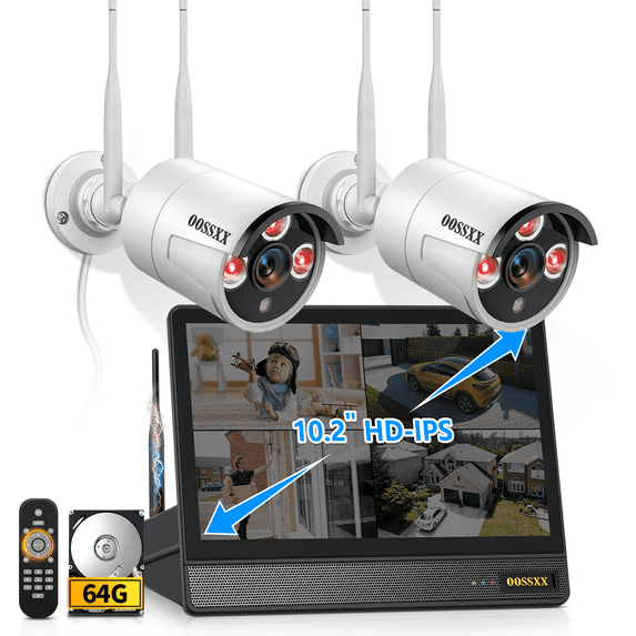 OOSSXX 3.0MP Wireless Outdoor Security Camera System with 10.1" All-in ...