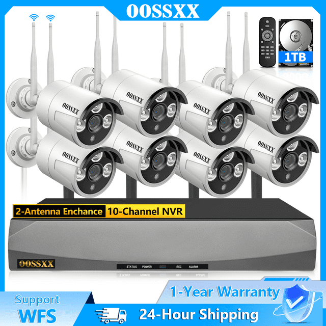 OOSSXX 3.0MP Wireless Surveillance Camera System, 8-Channel Vision Cameras with Dual Antennas ...