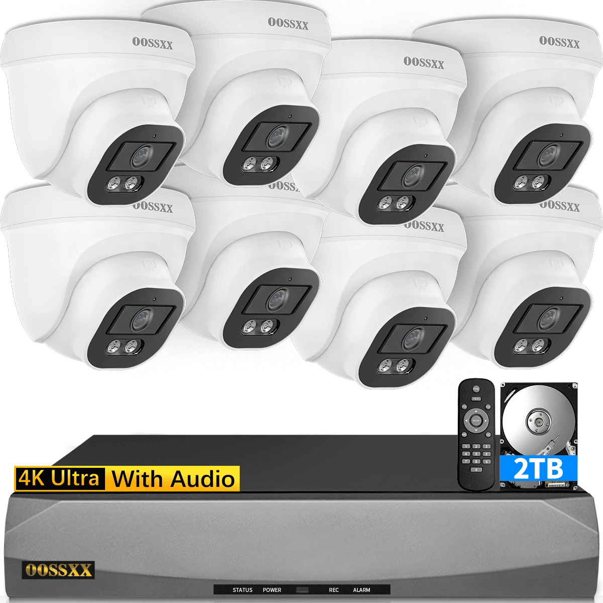 OOSSXX 4K PoE Dome Outdoor Home Security Camera System with 130° Ultra ...