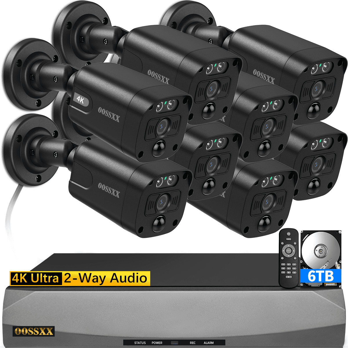 OOSSXX 4K PoE Security Camera System,8 Black CCTV Cameras with 2-Way ...