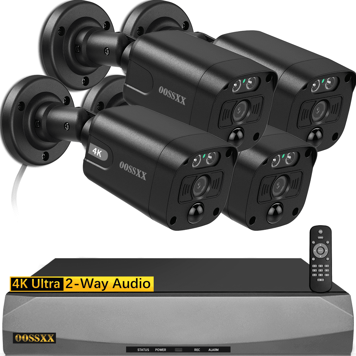 OOSSXX 4K PoE Security Camera System,Black 4 Wired CCTV Cameras with ...