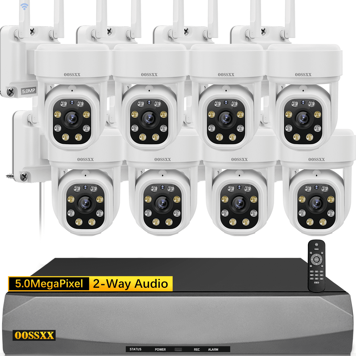 OOSSXX 5MP Outdoor Wireless PTZ Security Camera System with 80ft Night ...