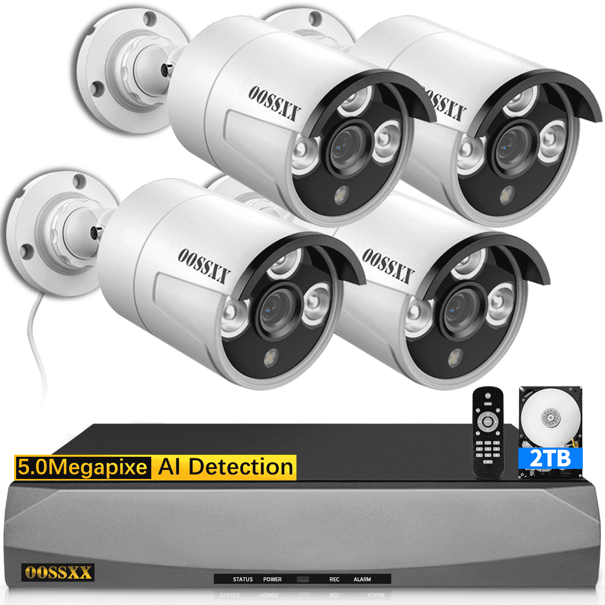 OOSSXX 5MP Wired Outdoor Home Security Camera System with Night Vision ...