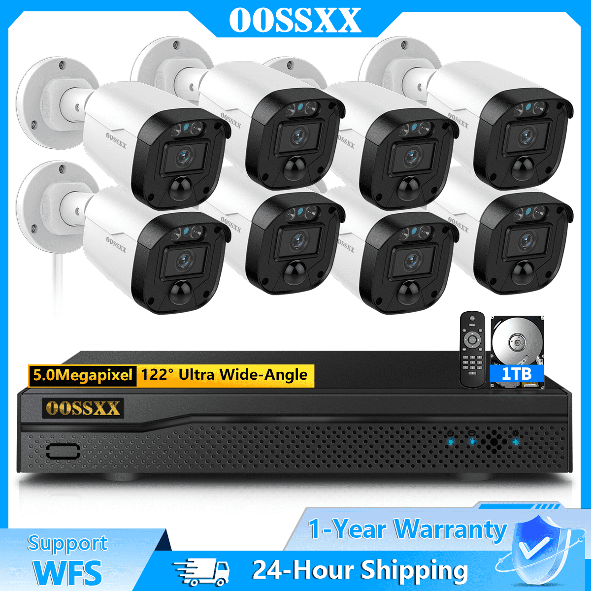 OOSSXX 5MP Wired Outdoor Security Camera with 80FT Night Vision ...