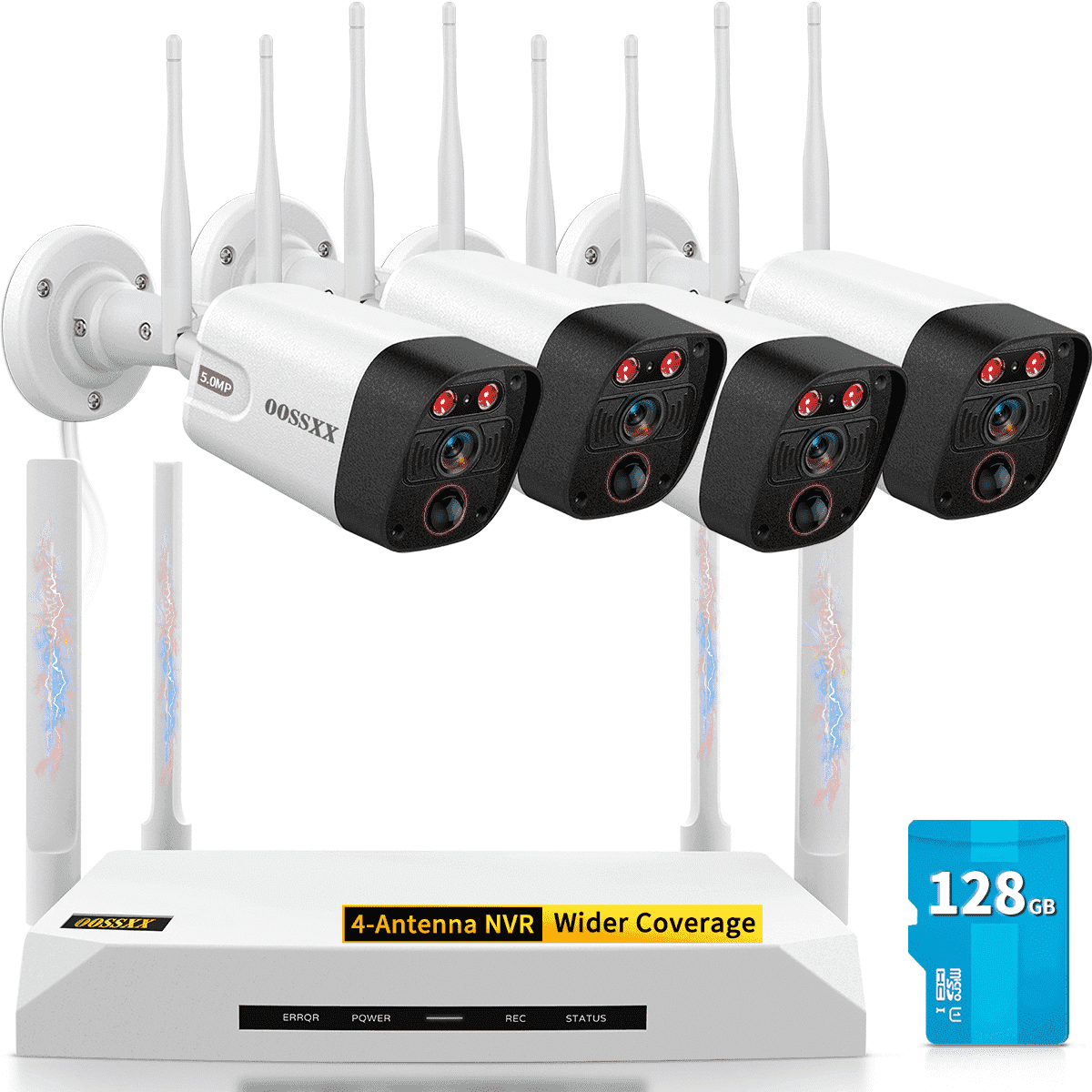 OOSSXX 5MP 4-Camera Wireless Security System with Mini NVR, Dual ...