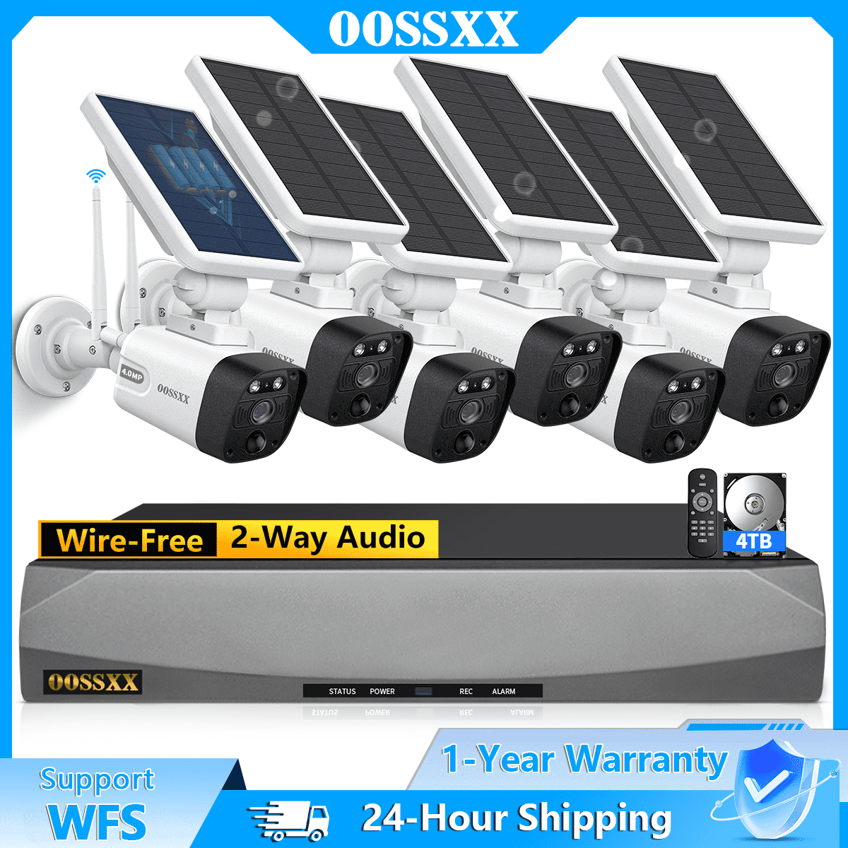 OOSSXX 6-Channel WiFi Solar Outdoor Security Cameras, Dual Antennas ...